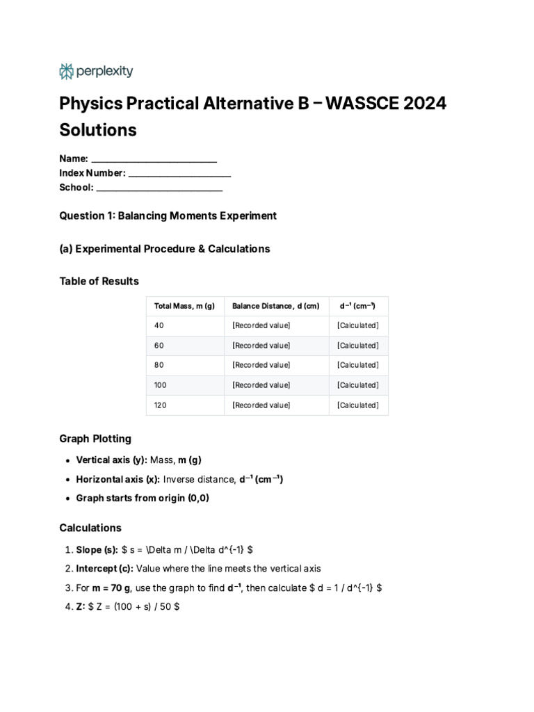 Physics Practical Alternative B - WASSCE 2024 So | PDF | Resonance | Force