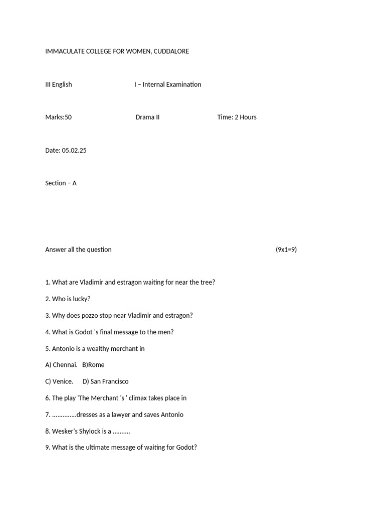 Internal Exam: English Drama Analysis | PDF
