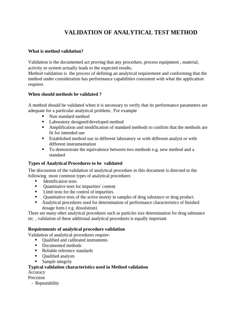 Analytical Test Method Validation Guide | PDF | Detection Limit ...