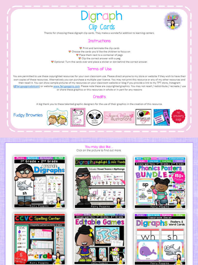 Digraph Clip Cards Fairy Poppins | PDF