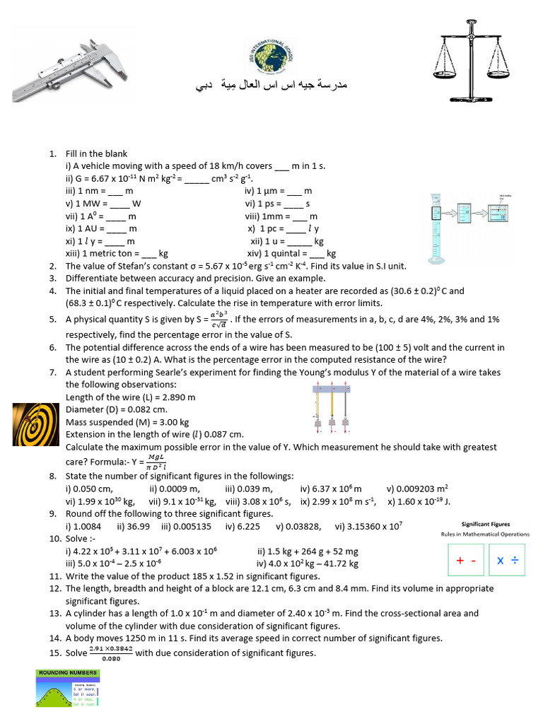 Worksheet On Units and Measurement and Dimensions | PDF | Force ...