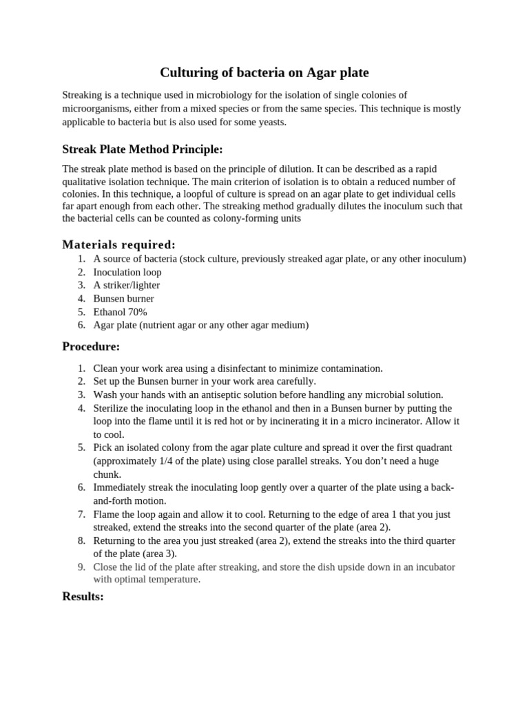 Streak Plate Method for Bacterial Isolation | PDF | Microbiology | Biology