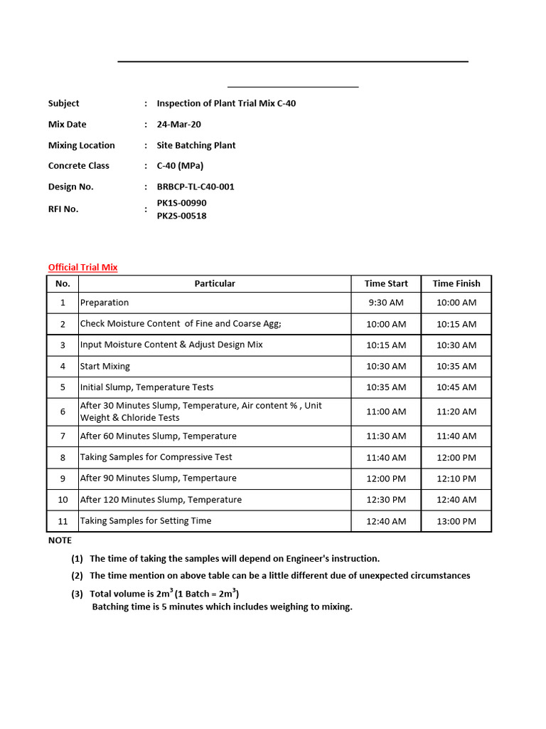 Trial Mix Time Schedule | PDF