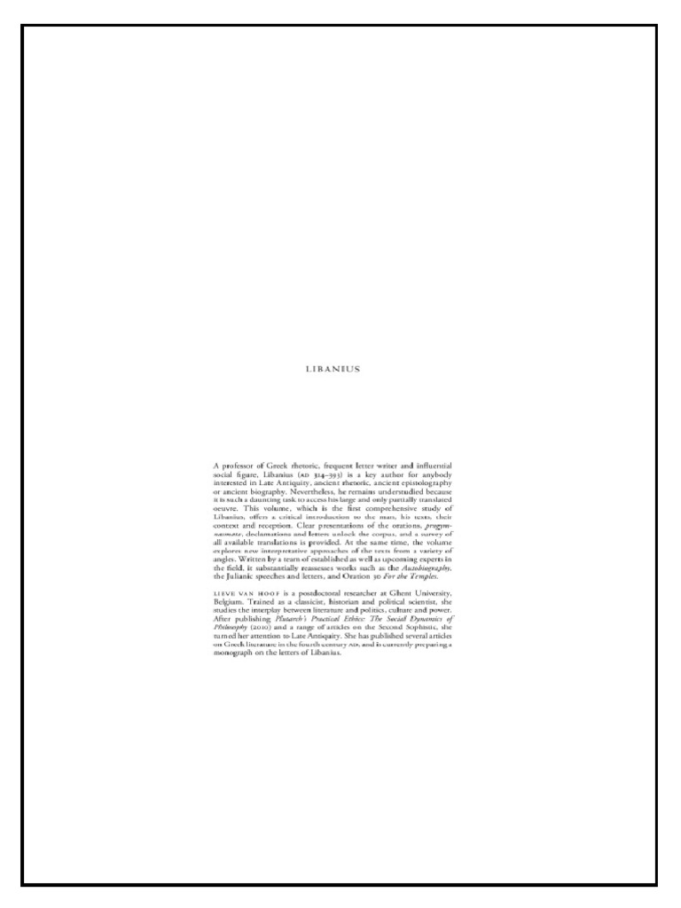 Libanius A Critical Introduction Van Hoof Lieve PDF Download | PDF ...
