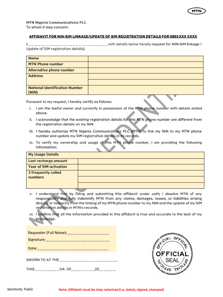 MTN Affidavit Sample | PDF