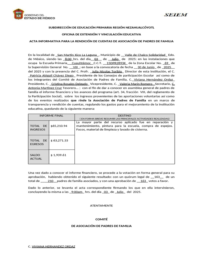 Acta de Informe Financiero de Apf 2 | PDF | Gobierno