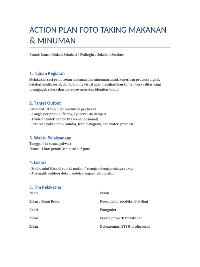 Action Plan Foto Taking Sukahati | PDF