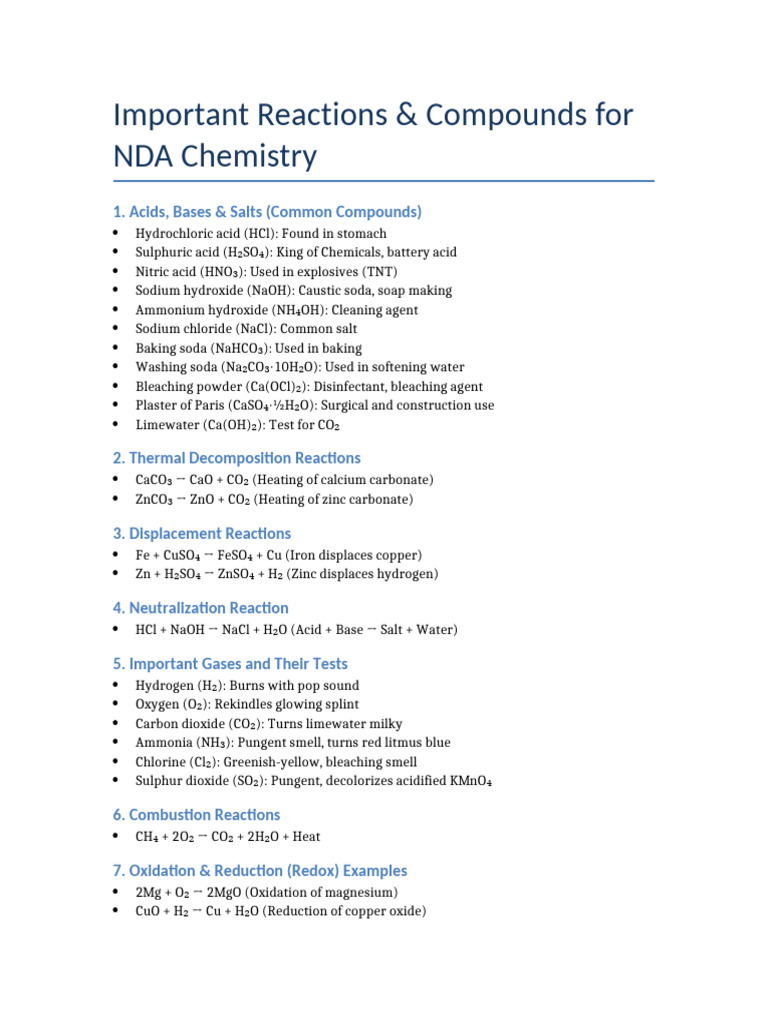 Key NDA Chemistry Reactions & Compounds | PDF