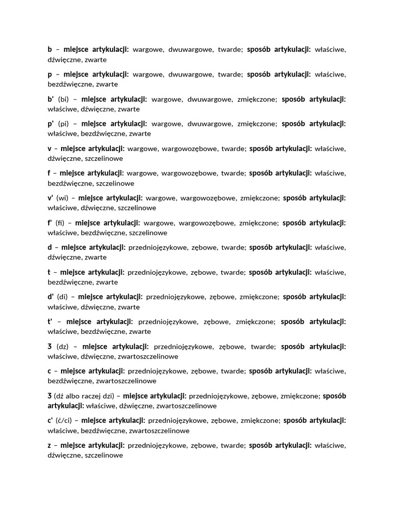 Spółgłoski Do Tabelki | PDF