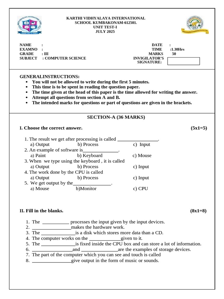 GRADE-3 comSCIENCE Unit 1 | PDF | Input/Output | Computer Hardware