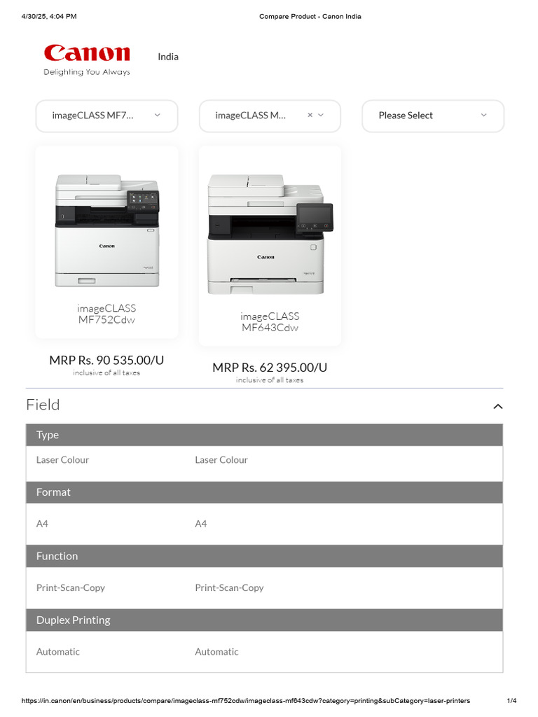 Canon Colour Printer Comparison | PDF | Printer (Computing) | Office Work