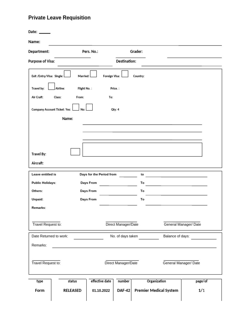 Private Leave Requisition Form | PDF
