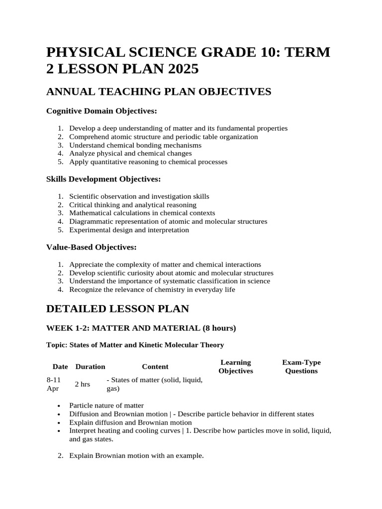 Term 2 Lesson Plan Phy Scie Grade 10 | PDF | Chemical Bond | Electron Configuration