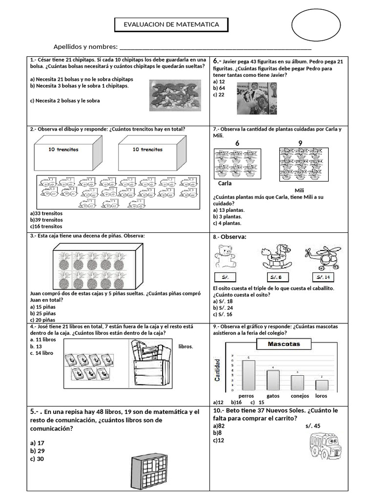 Evaluacion de Matematica - Ece | PDF