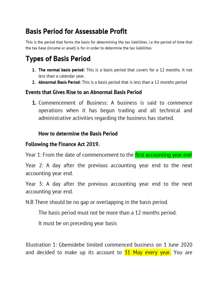 Basis Period For Assessable Profit | PDF | Taxes | Business Economics