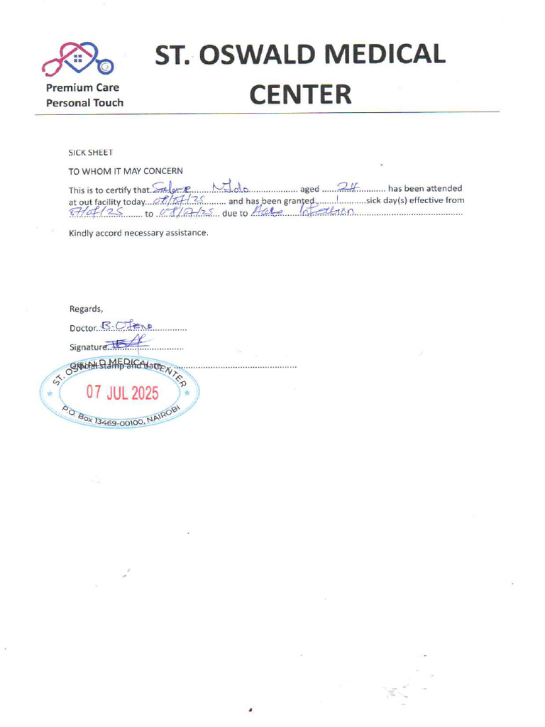 St. Oswald Medical Sick Leave | PDF