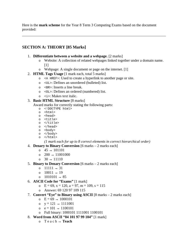 Year 8B Markscheme and Questions | PDF | Operating System | Application ...