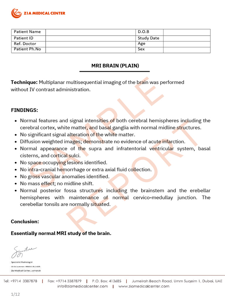 Normal MRI Report Summary | PDF | Knee | Vertebral Column