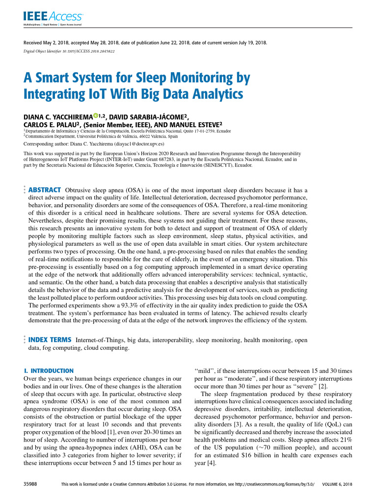 A Smart System For Sleep Monitoring by Integrating IoT With Big Data ...