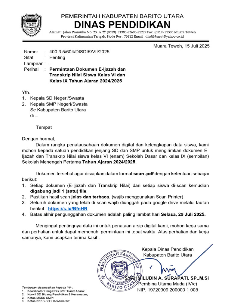 Surat Edaran Permintaan Dokumen E-Ijazah 2024-2025 | PDF
