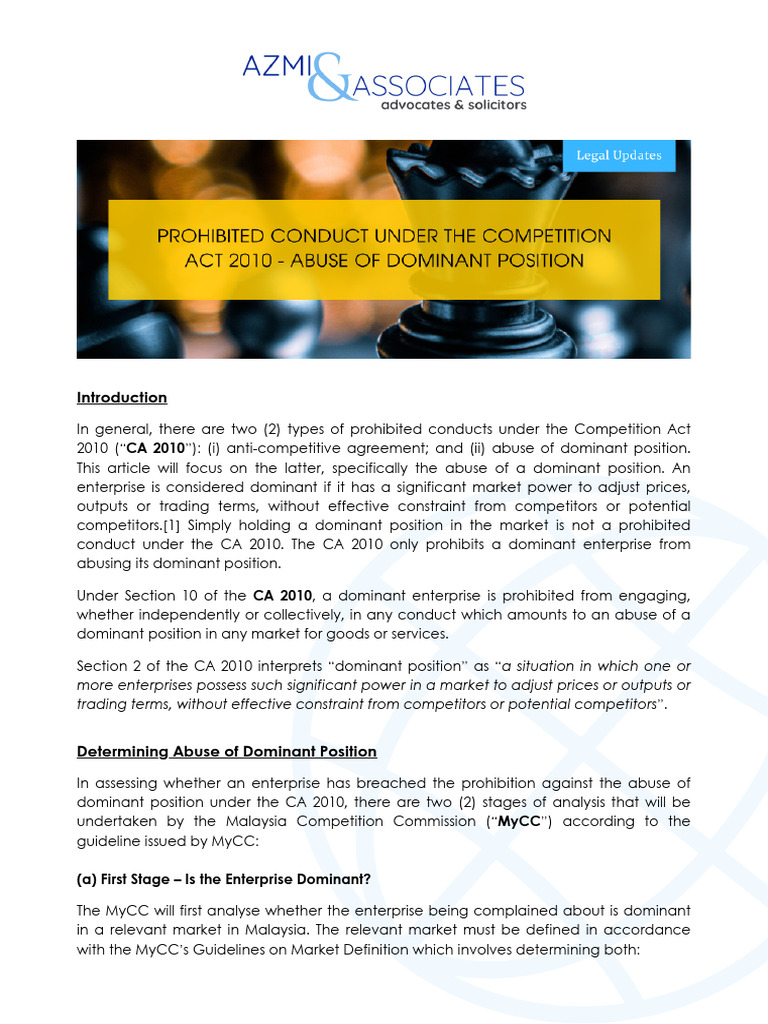 Prohibited Conduct Under The Competition Act 2010 Abuse of Dominant Po ...