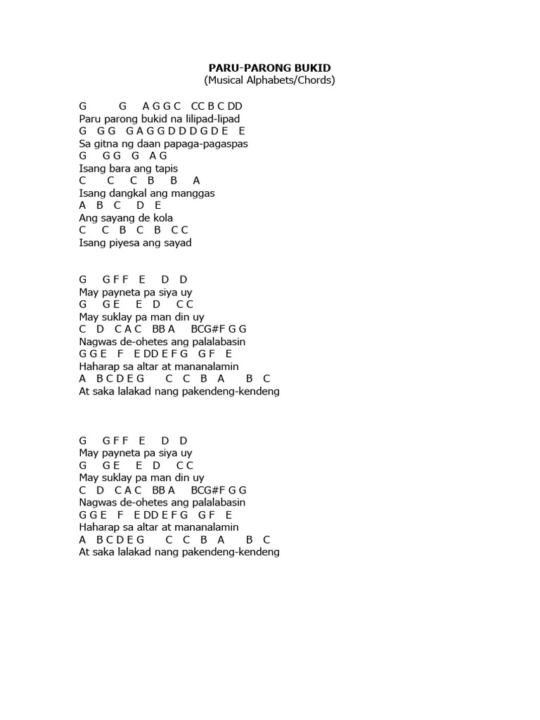 Paru Parong Bukid Sofa Syllables | PDF