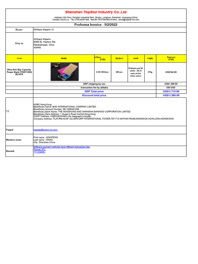 Proforma Invoice for Power Bank Order | PDF | Money | Business