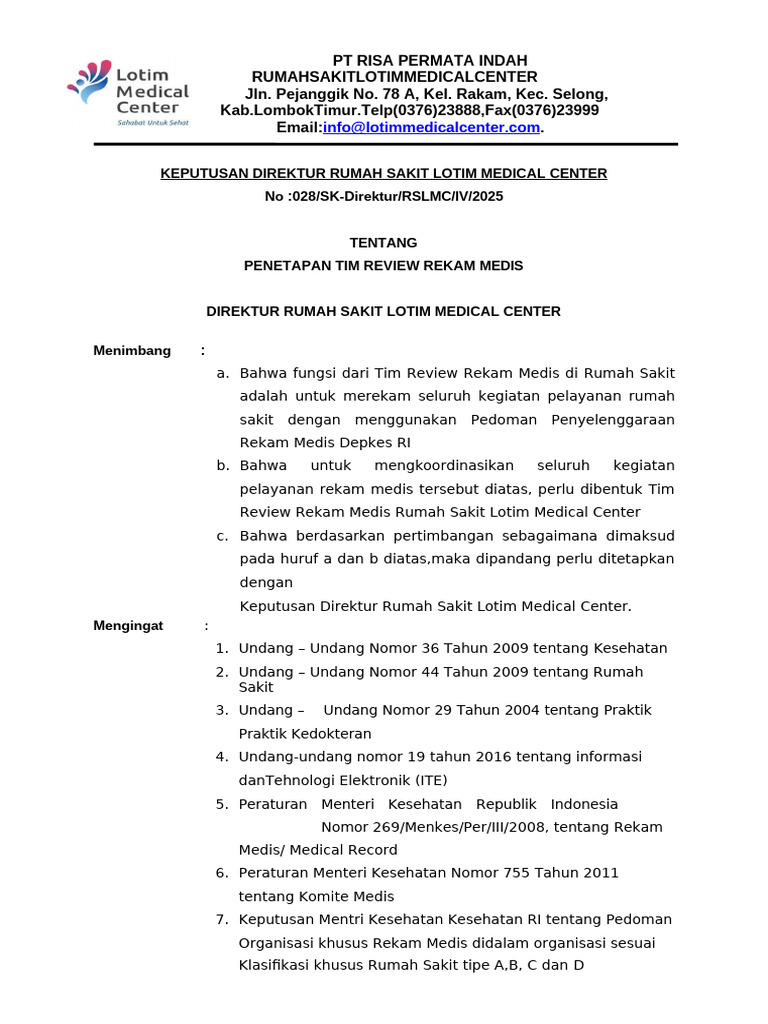 SK Tim Review Rekam Medis | PDF