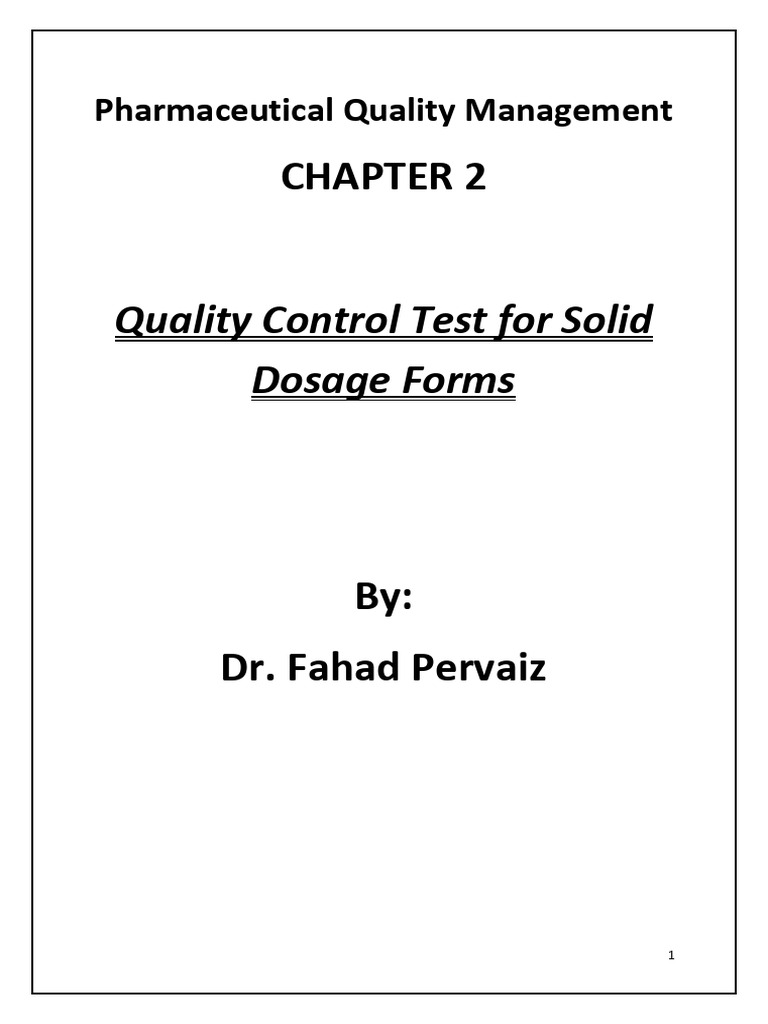 QC of Solid Dosage Form by DR. FAHAD | PDF | Tablet (Pharmacy) | Solubility