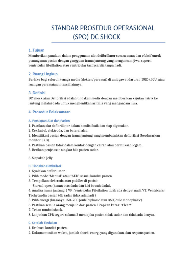 SPO Penggunaan Alat DC Shock | PDF