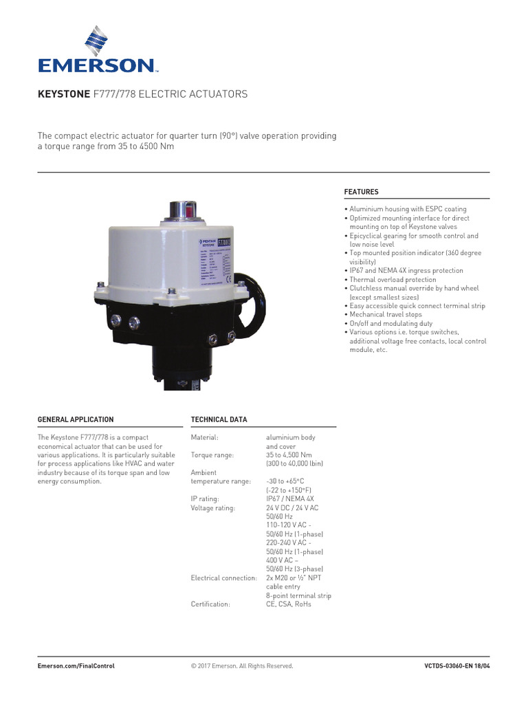 Keystone F777/778 Electric Actuators | PDF | Switch | Alternating Current