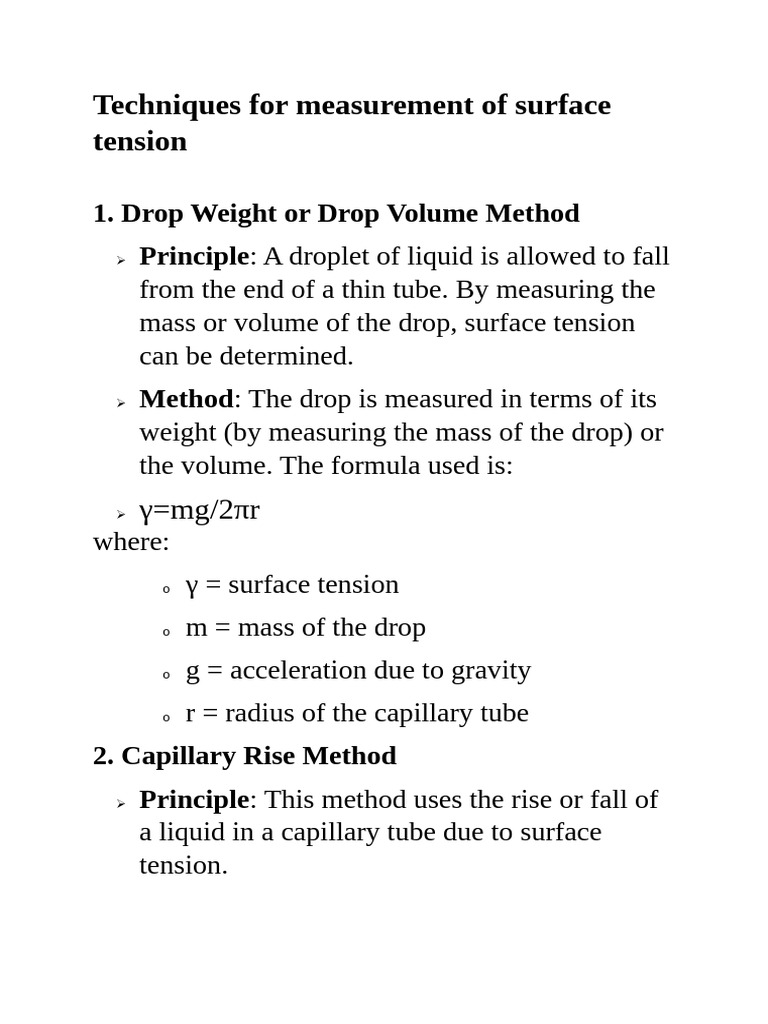 Techniques For Measurement of Surface Tension | PDF | Drop (Liquid ...