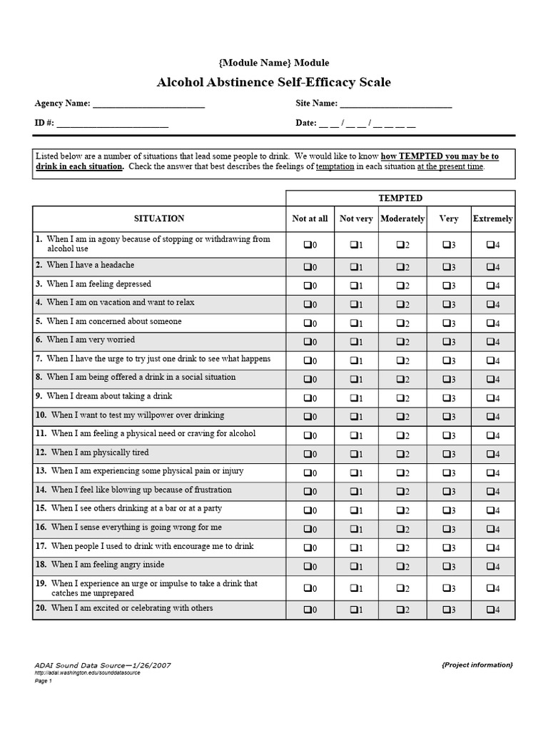 Alchohole Abstinence Self Efficacy Scale | PDF | Self Control | Self-Management