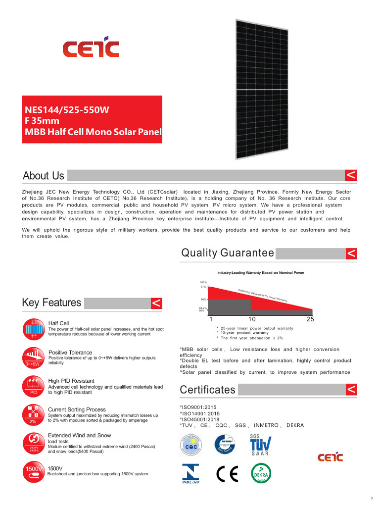 Datasheet CETC Solar 550W | PDF | Solar Power | Renewable Resources