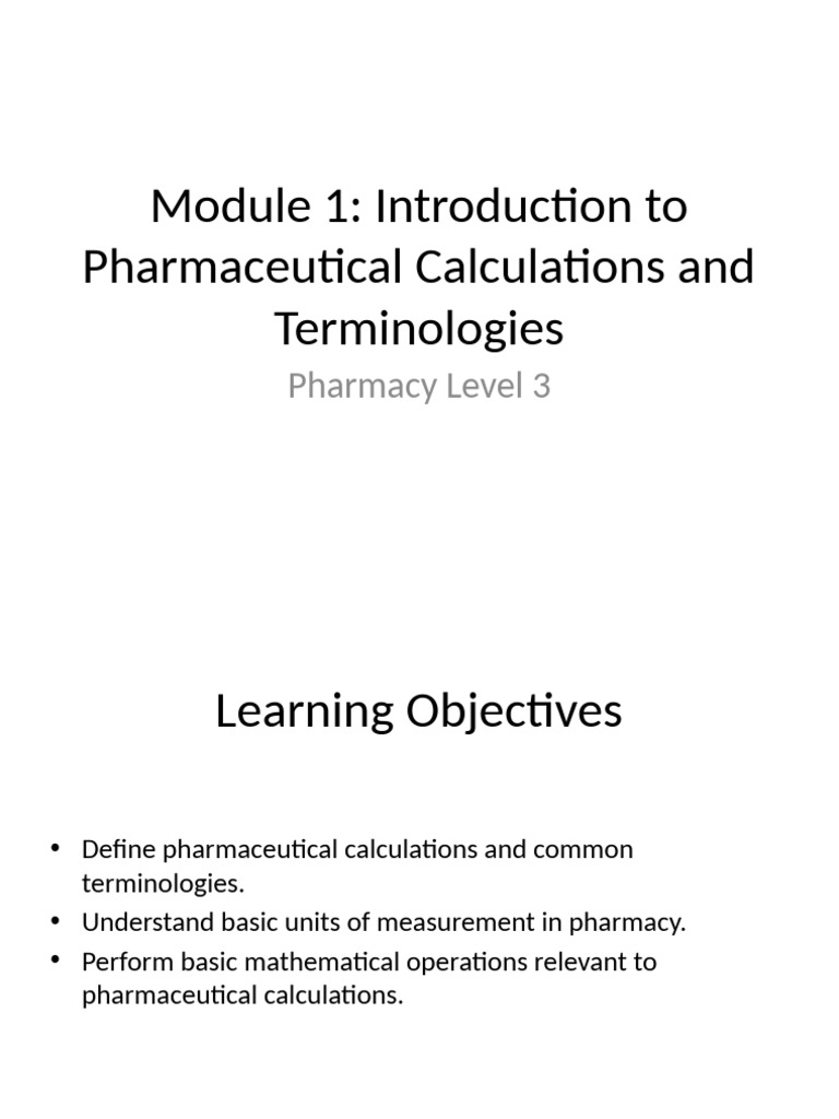 Pharmaceutical Calculations Modules 1 To 11 | PDF