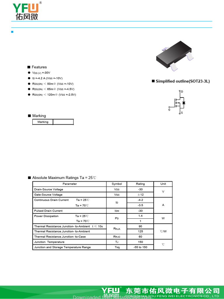 AO3401 P-Channel MOSFET Datasheet | PDF | Field Effect Transistor | Diode
