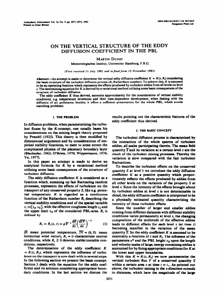 On The Vertical Structure of The Eddy Diffusion Coefficient in The PBL ...