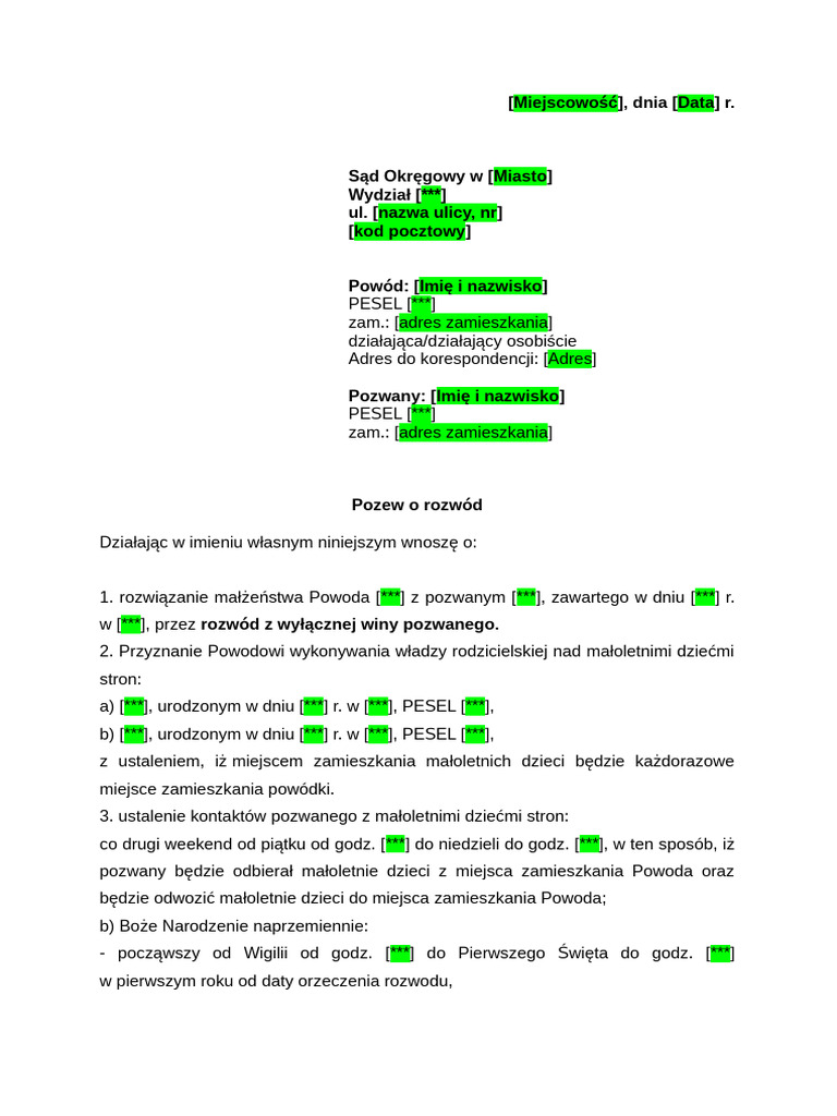 Pozew o Rozwod Z Orzekaniem o Winie Z Dziecmi 1 | PDF