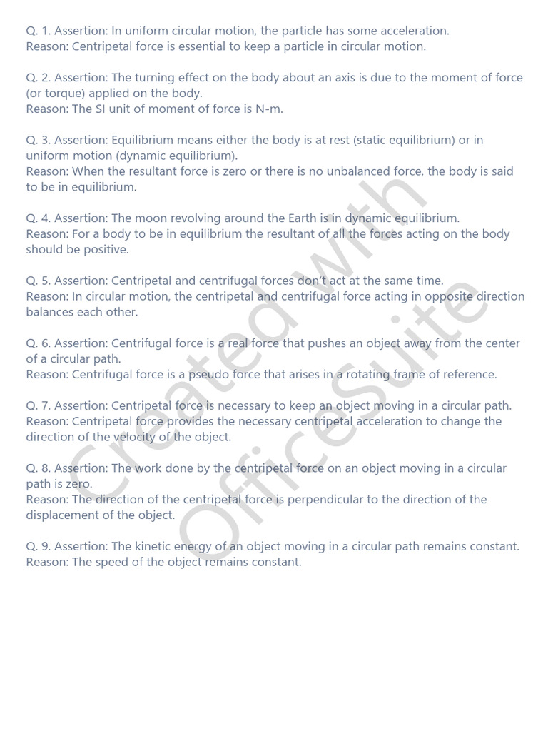 Assertion Reasoning Class 10 ICSE Force | PDF