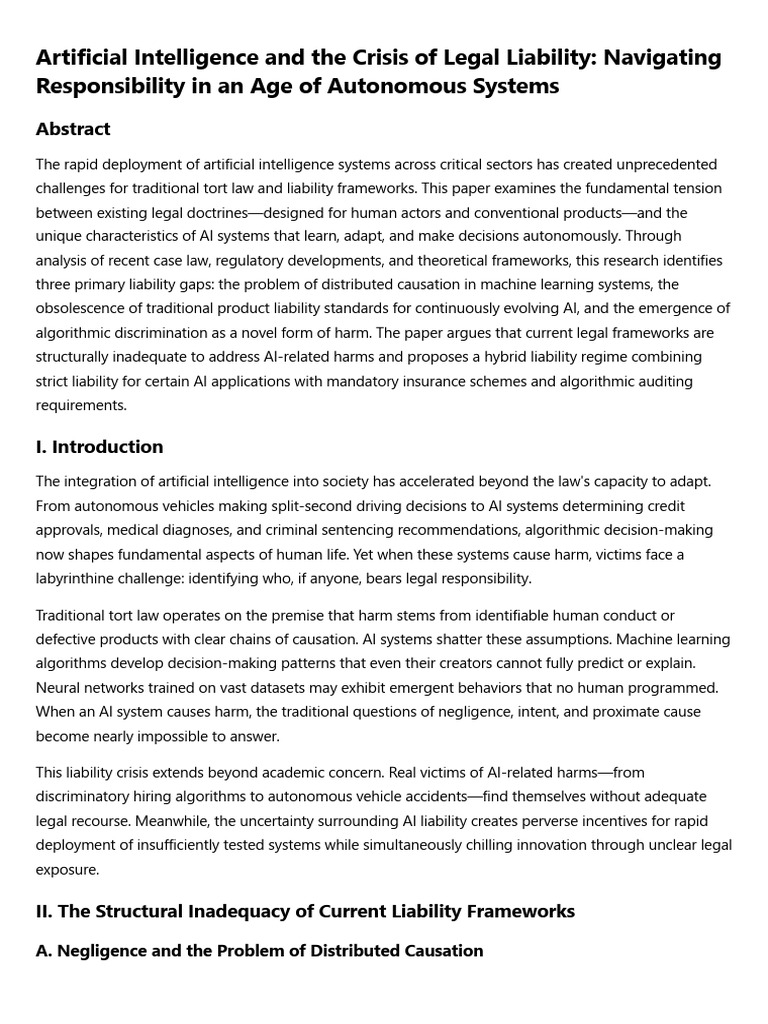 AI Liability Crisis: Navigating Legal Gaps | PDF | Artificial ...