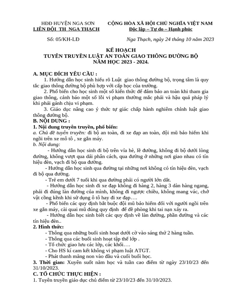 5.ke Hoach Tuyen Truyen Atgt | PDF