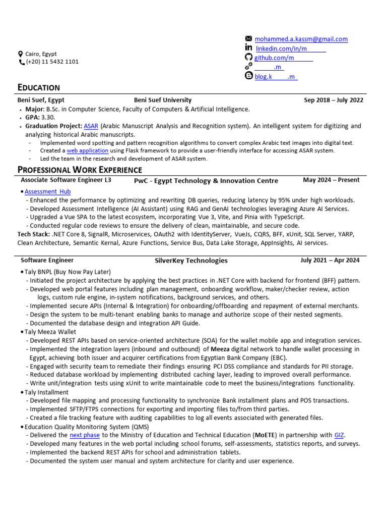 Mohamed Kassem Software Engineer | PDF | Postgre Sql | Microsoft Sql Server