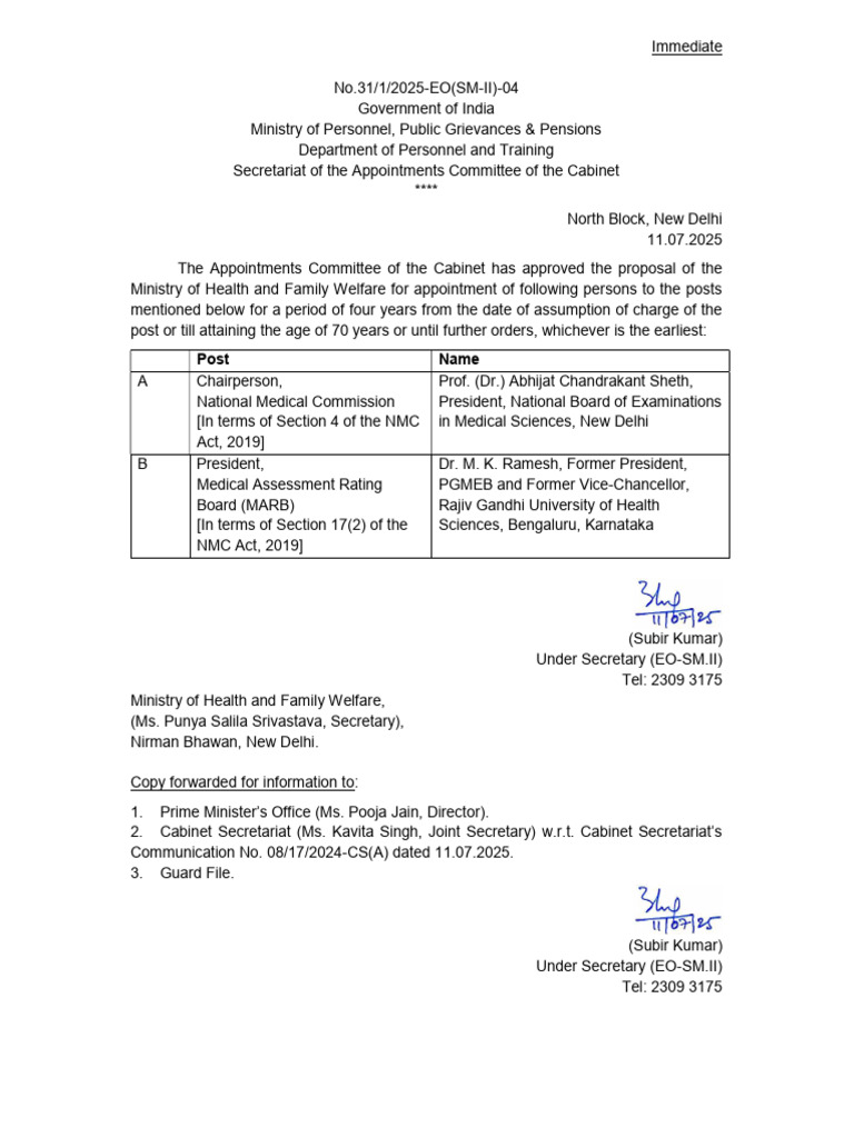 NMC Order | PDF | Government | Government Of India