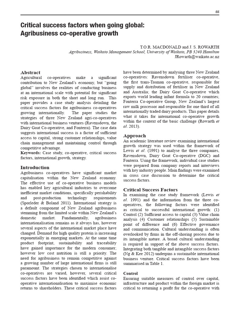 Critical Success Factors When Going Global Agribusiness Co-Operative ...