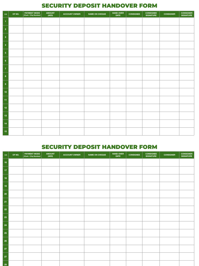 Security Deposit Handover Form | PDF