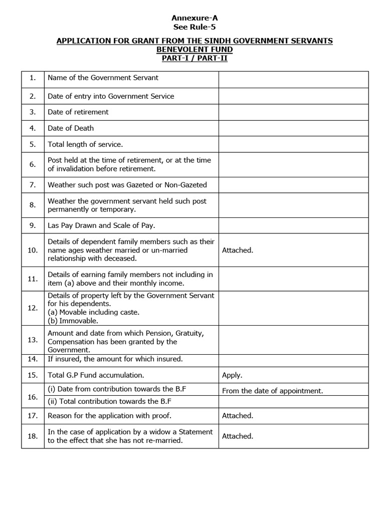 Sindh Government Benevolent Fund Application | PDF