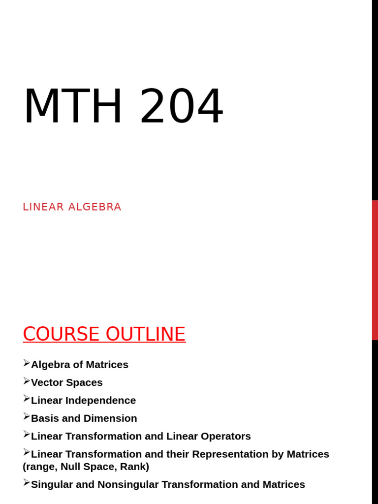MTH 204 Slide 1 - 061627 | PDF | Matrix (Mathematics) | Mathematical ...