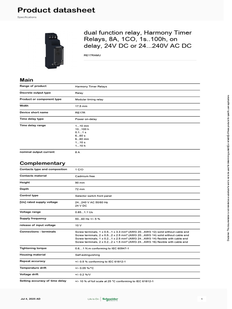 Schneider Electric Harmony-Timer-Relays RE17RAMU | PDF | Alternating ...