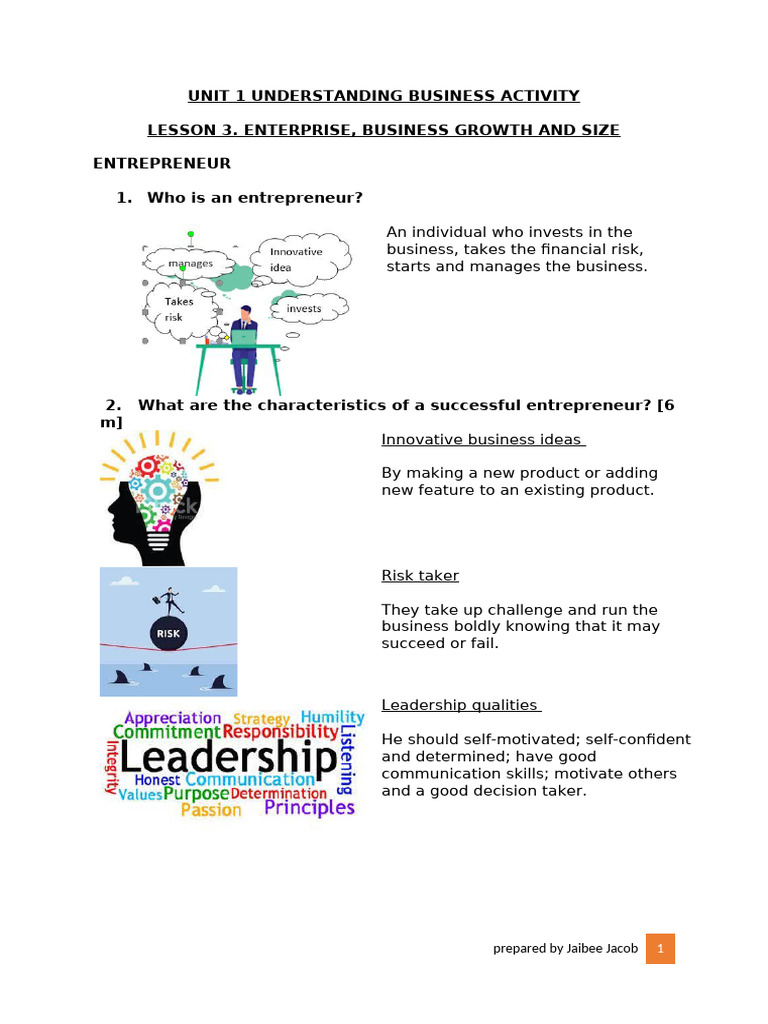 Lesson 3 Updated On 28-1-24 | PDF | Entrepreneurship | Business