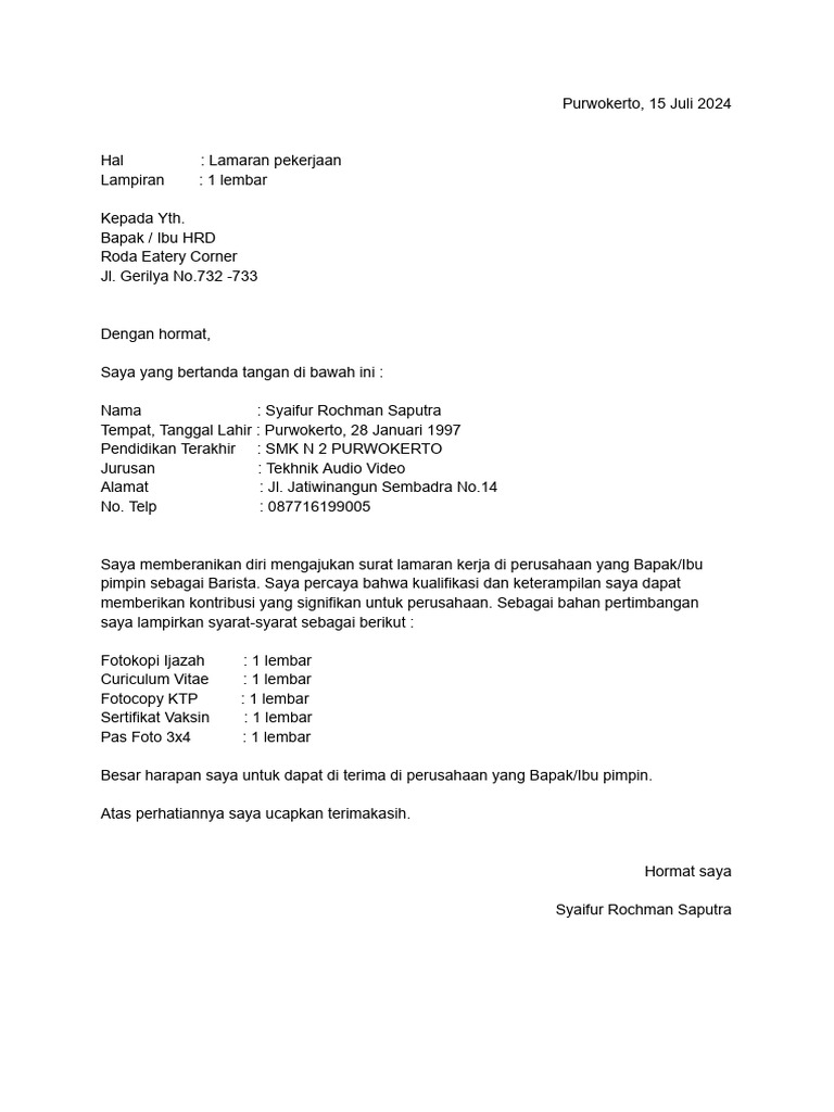 Surat Lamaran (1) | PDF